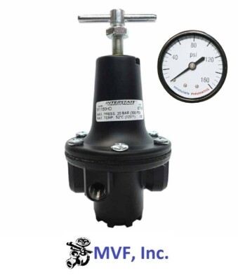 Interstate Pneumatic 1/2" NPT Large T Handle Regulator 0-125 PSI w ...
