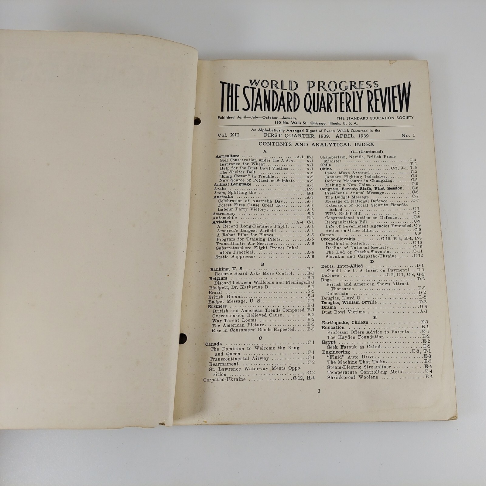 World Progress The Standard Quarterly Review Vol 12 No 1 April 1939 ...