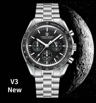 Pagani Design PD-1701 V3 BLACK Quartz Moon Watch Fitted With Seiko VK63 ...