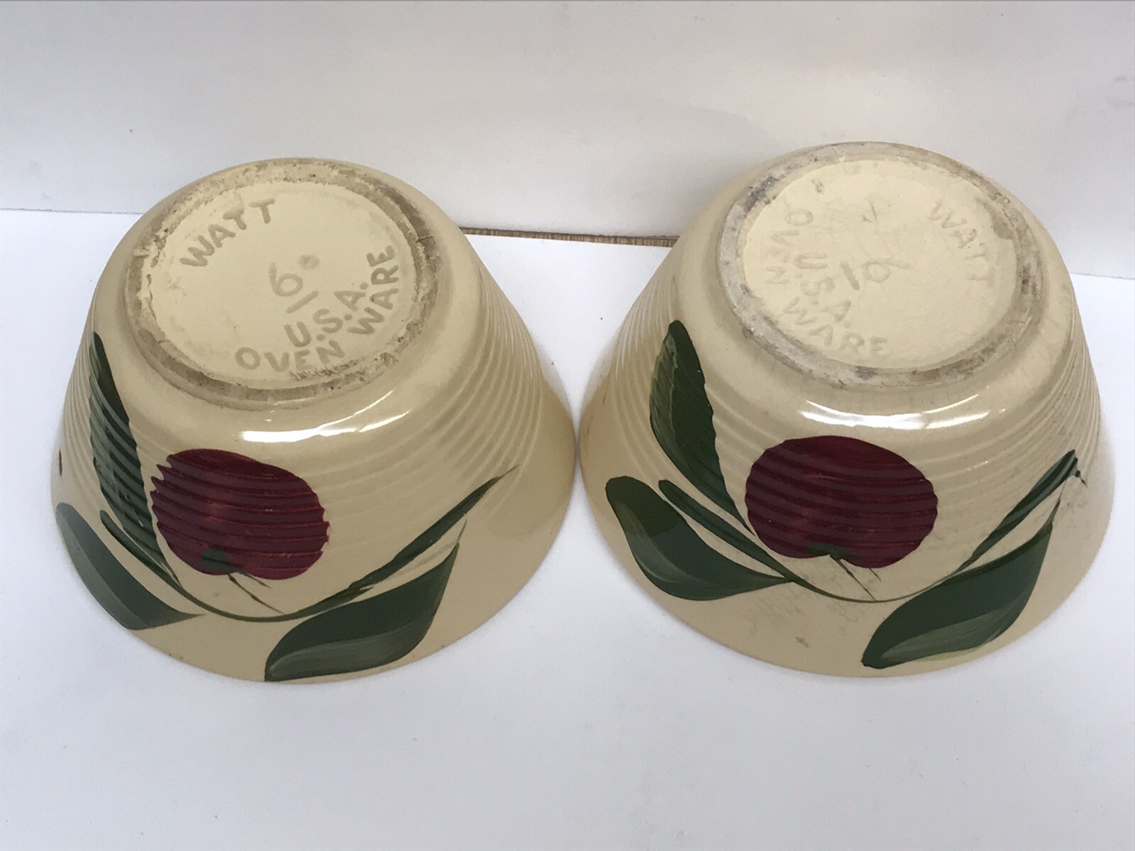 4 Vintage Antique Watt Pottery 3-Leaf Apple 6" Bowls | eBay