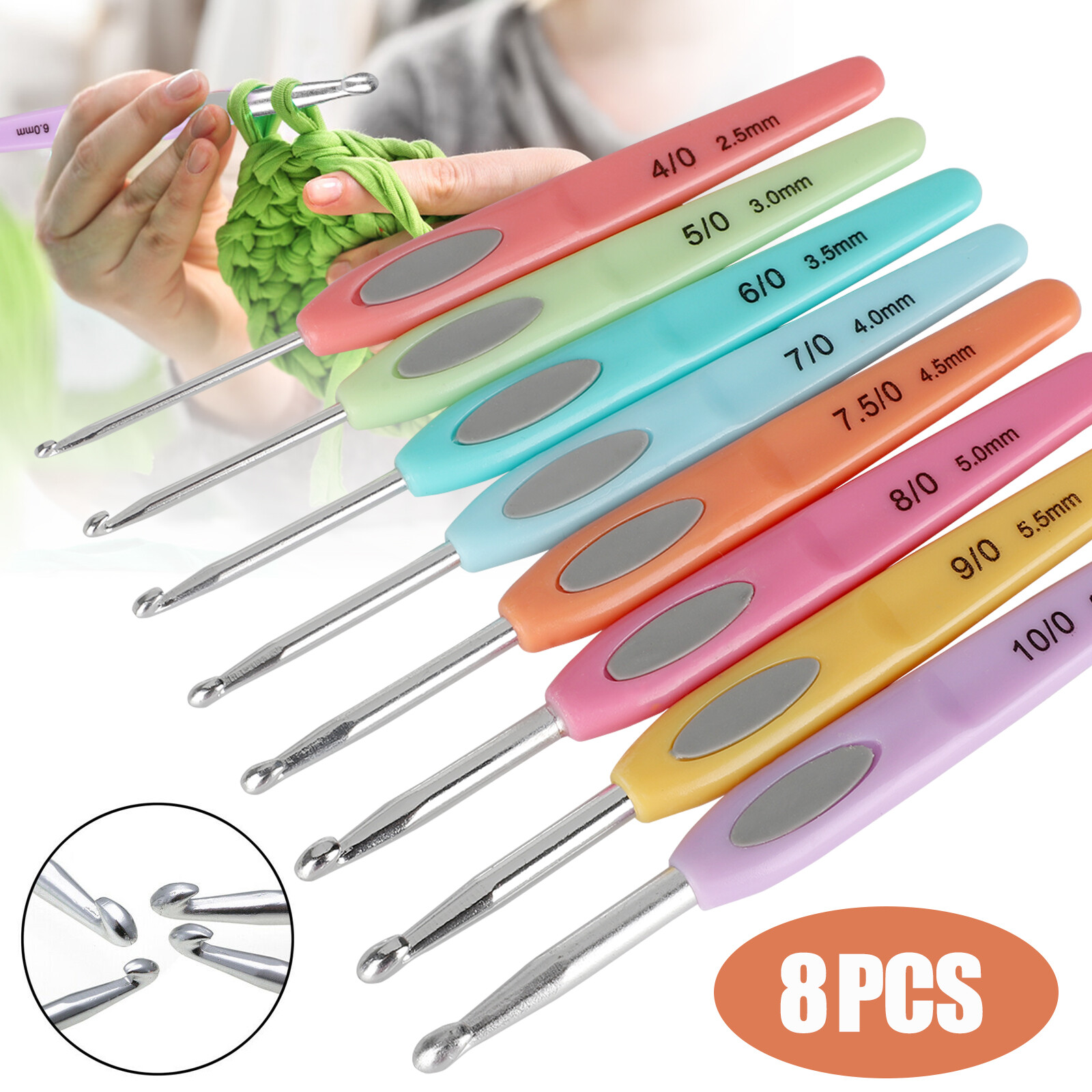 8Pcs Ergonomic Crochet Hooks Set Soft Needles Crafts Sewing Knitting ...