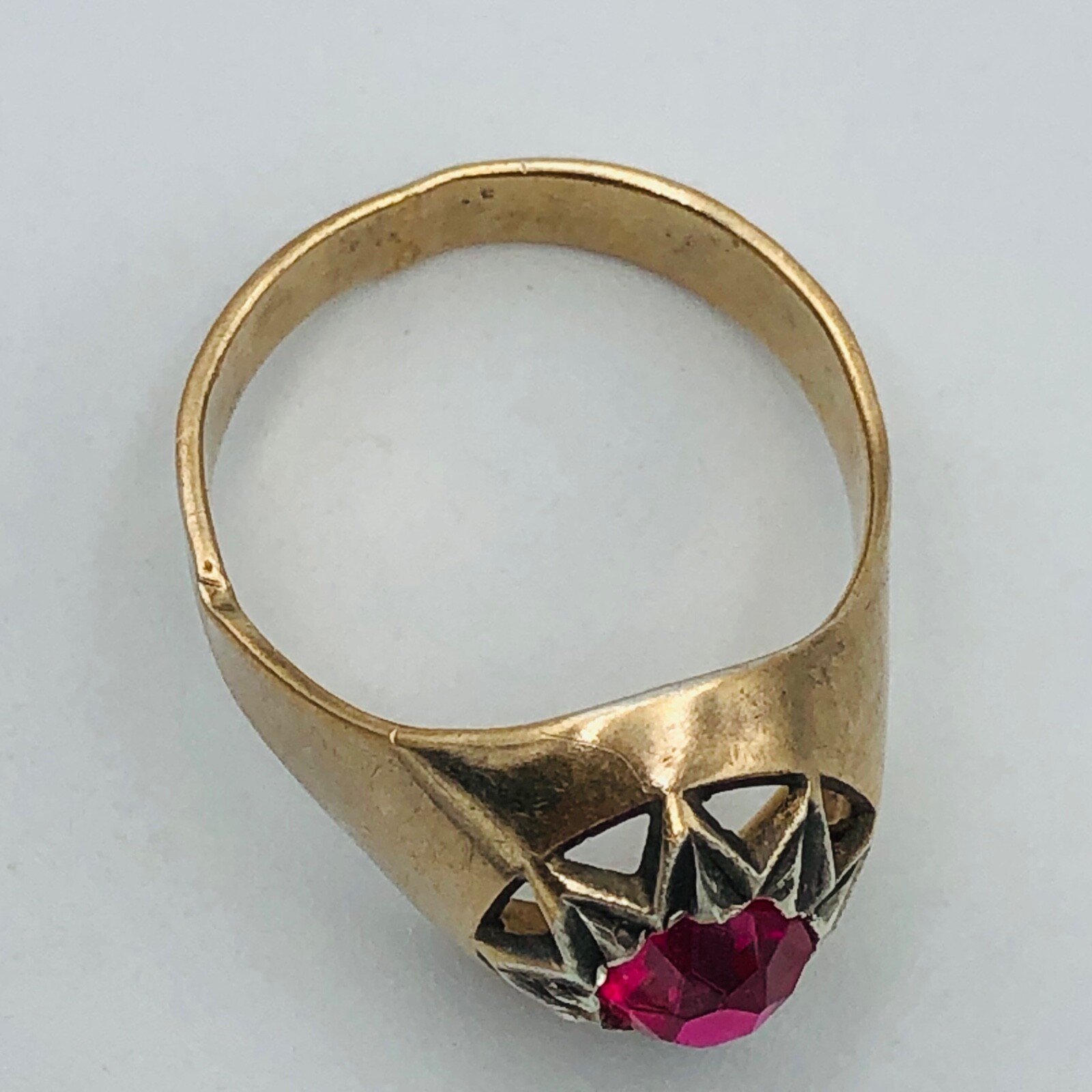 Vintage Gilt Soviet Ring Edelweiss Silver 875 Ruby Si… - Gem