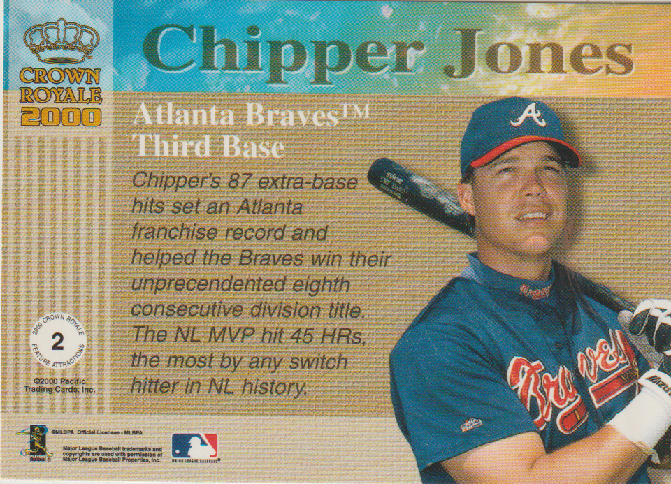 CHIPPER JONES; 2000 CROWN ROYALE FEATURE ATTRACTIONS CARD # 2 | eBay