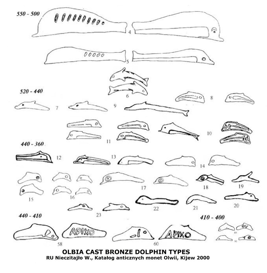 ONE ANCIENT DOLPHIN MONEY____CAST BRONZE____Olbia Thrace____Bottle-Nose ...