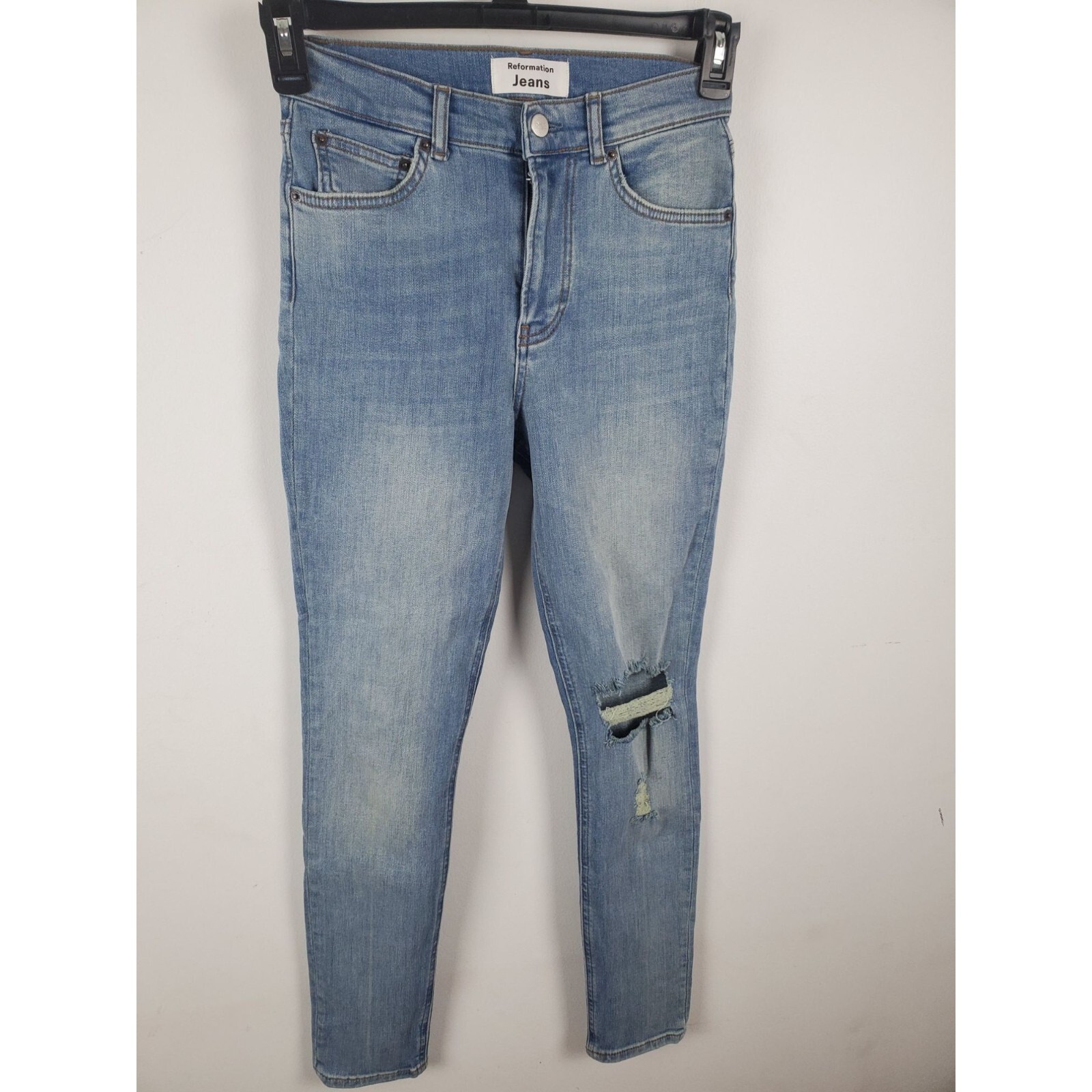 Reformation Jeans 24 Womens Cyprus Destroyed Skinny Leg High Rise Light ...