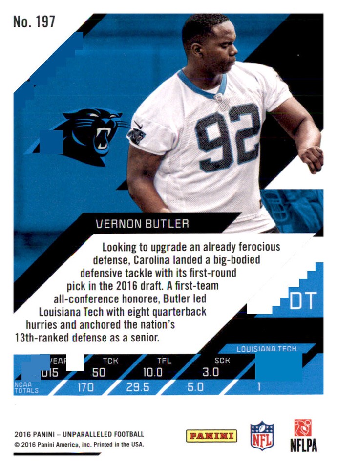 2016 Unparalleled Sunburst Foil Vernon Butler Rookie RC Prizm PWE ...