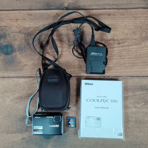 Nikon COOLPIX S51 Digital Camera 8.1 Megapixels Black- Charger SD Card ...