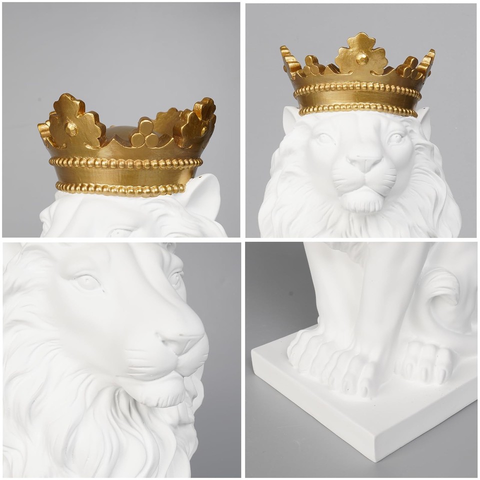LCdecohome Sculptures Home Decor Lion Statue 15 Inch White Lion ...