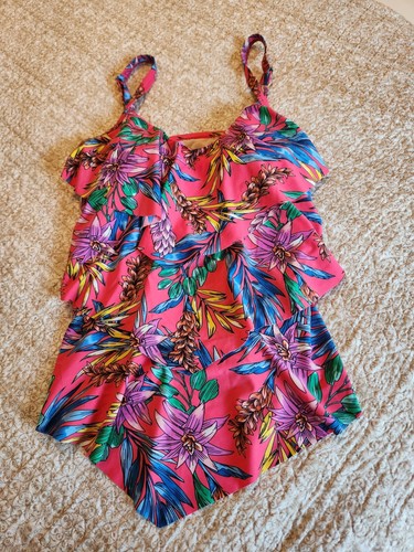 Ceeb Womens Tankini Swim Ruffled Top Padded Bra Adjustable Straps Size ...