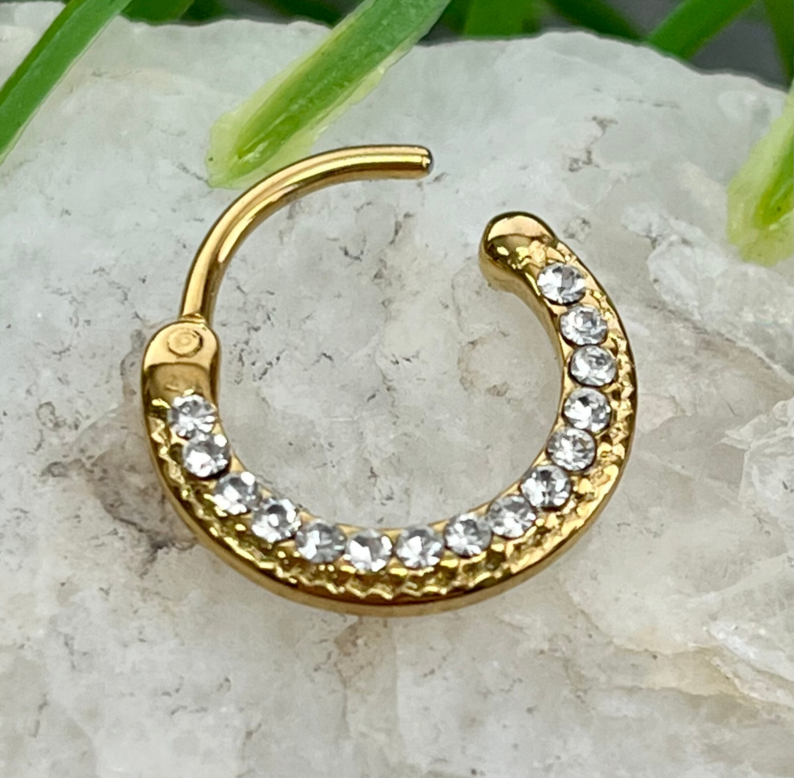 1pc 100% SURGICAL STEEL Crystal Gem Septum Clicker 16g Nose Ring Rose ...