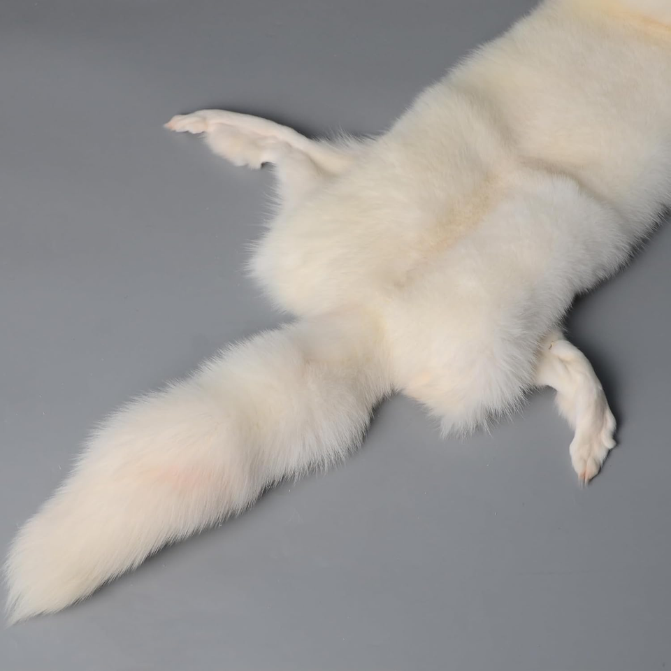 1Pcs Real Tanned White Fox Hide Natural Fur Pelt Crafts Leather Decor ...
