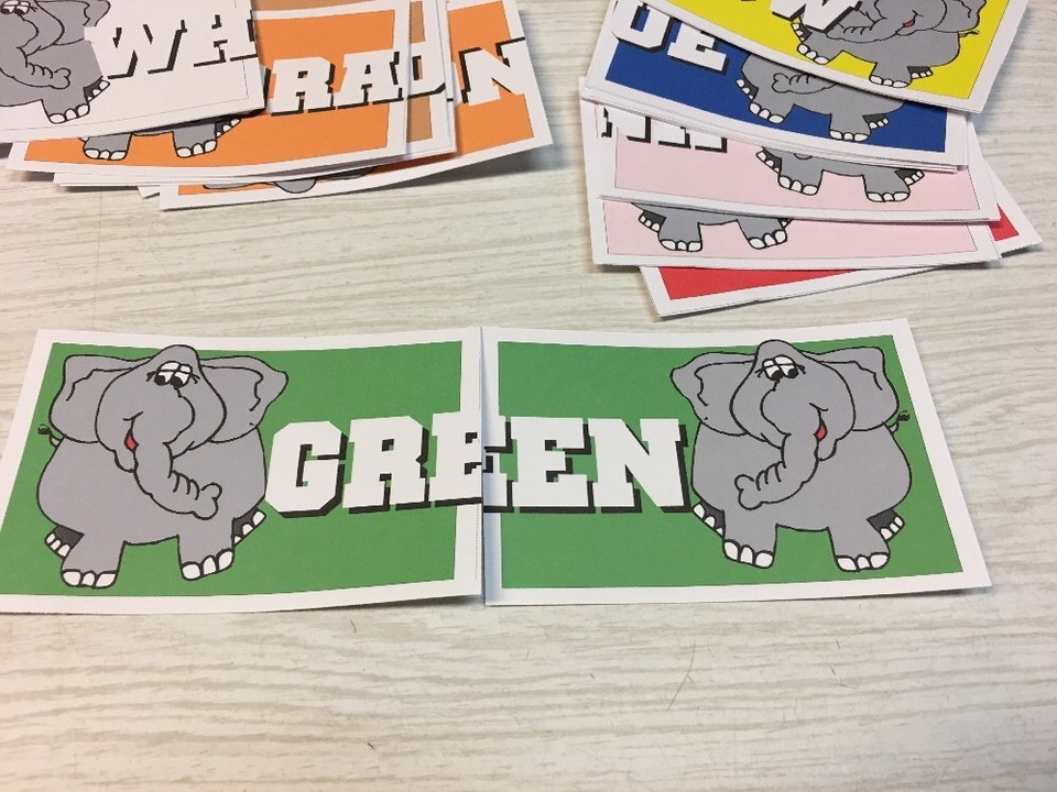 Elephant Color Word Match - Laminated Activity Cards | eBay