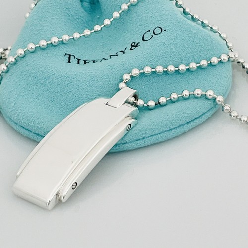 24" Tiffany & Co Metropolis Dog Tag Pendant Bead Necklace Mens Unisex ...