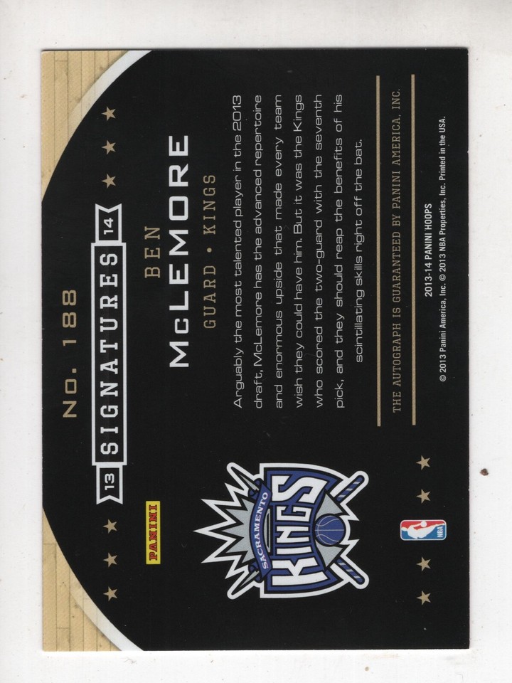 2013-14 NBA Hoops Signatures Ben McLemore #188 Red Autograph Rookie RC ...