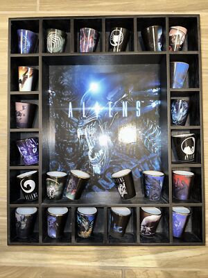 Bradford Exchange Aliens Movie Shot Glass Set With Wall Display Shelf ...