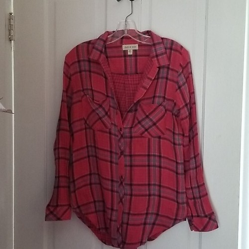 CLOTH AND STONE Brecken Plaid Flannel Button Front Long Sleeve Top Pink ...