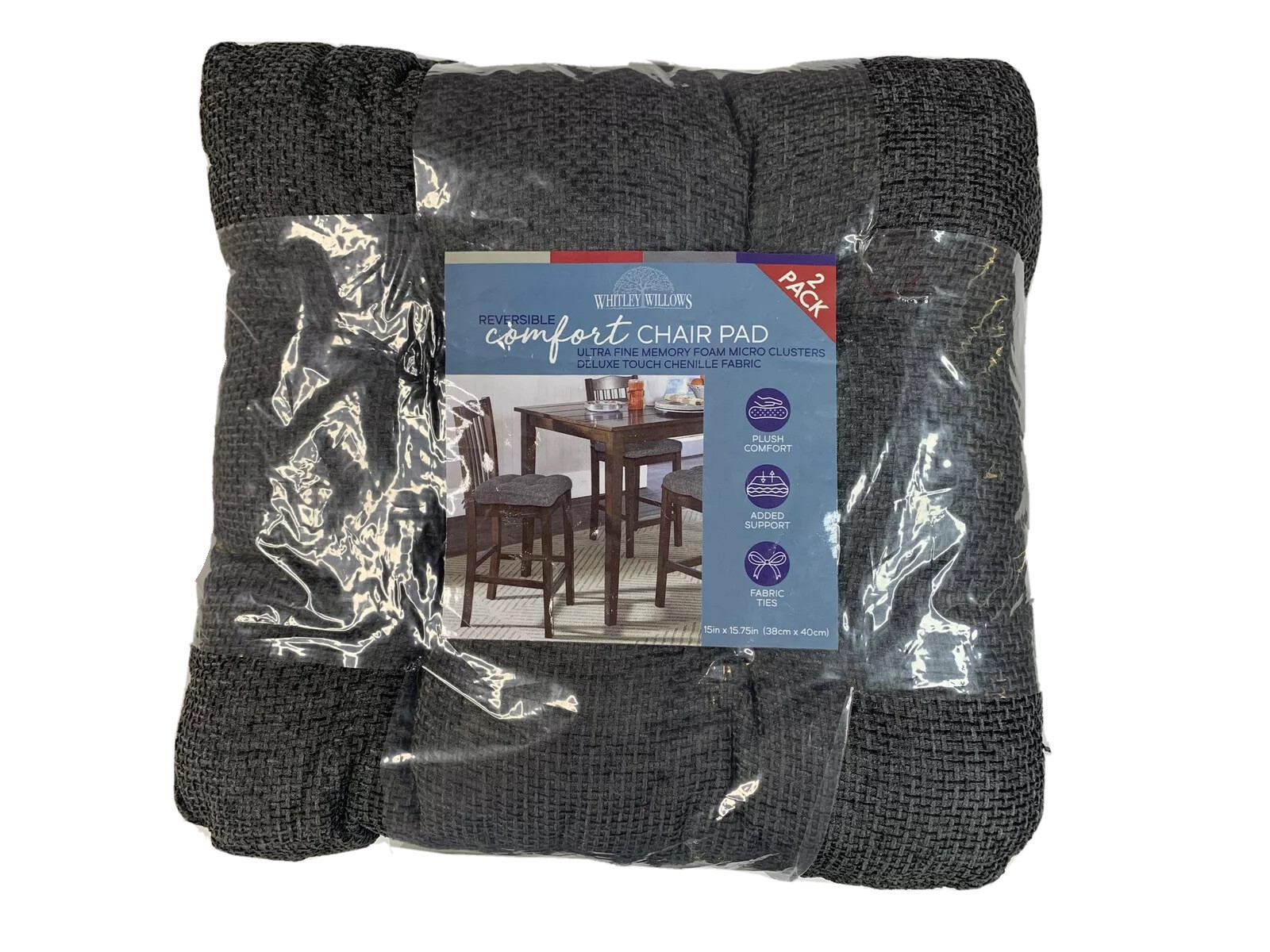 2 PACK Whitley Willows Comfort Chair Pad Cushions Reversible 15 x 15.75 ...