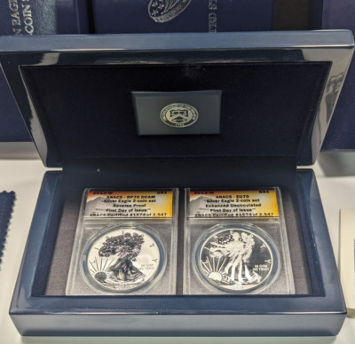 2013-W Silver Eagle 2 Coin Set ANACS EU70/RP70 Enhanced/Reverse First ...