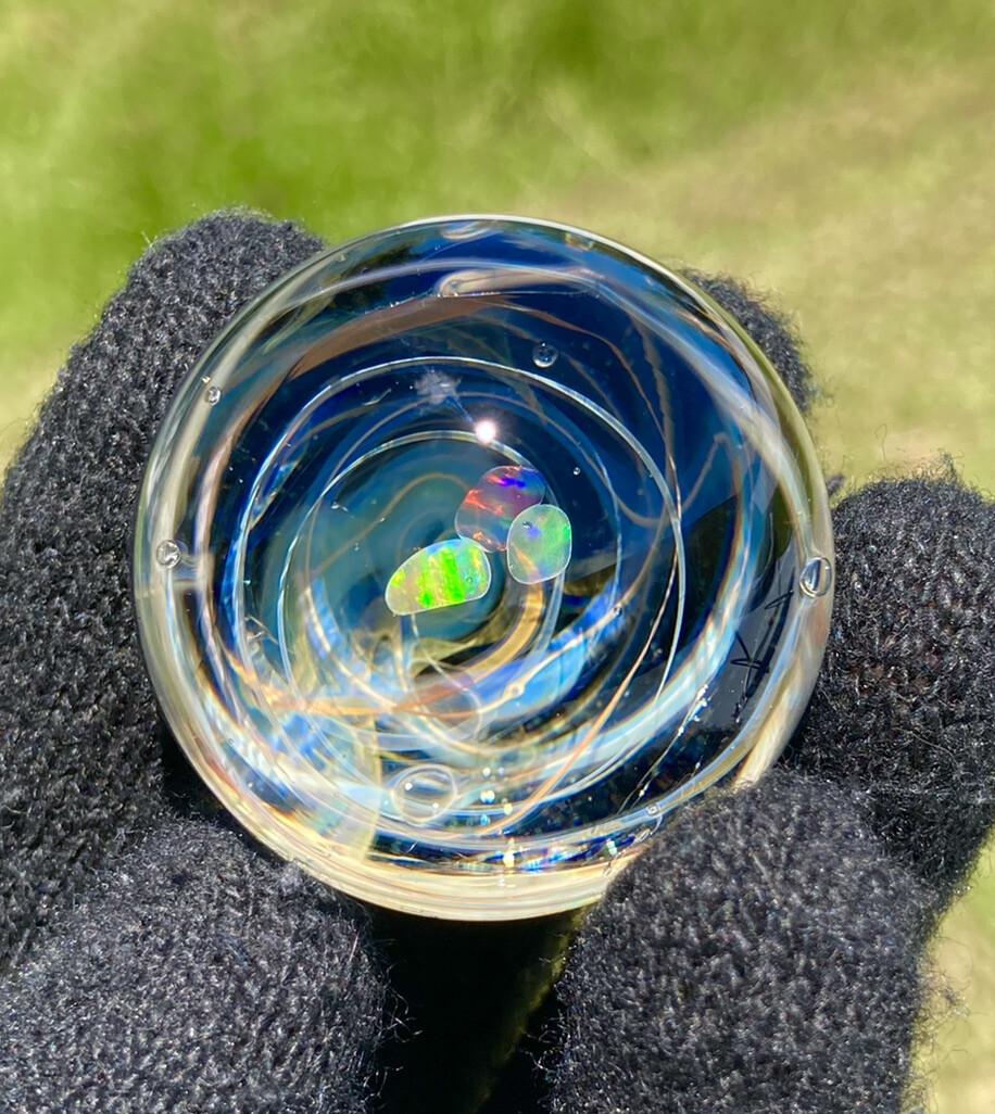 Glass Boro Marble Deep Space W/ 3 Rainbow Opals, 24k Gold Fume | eBay