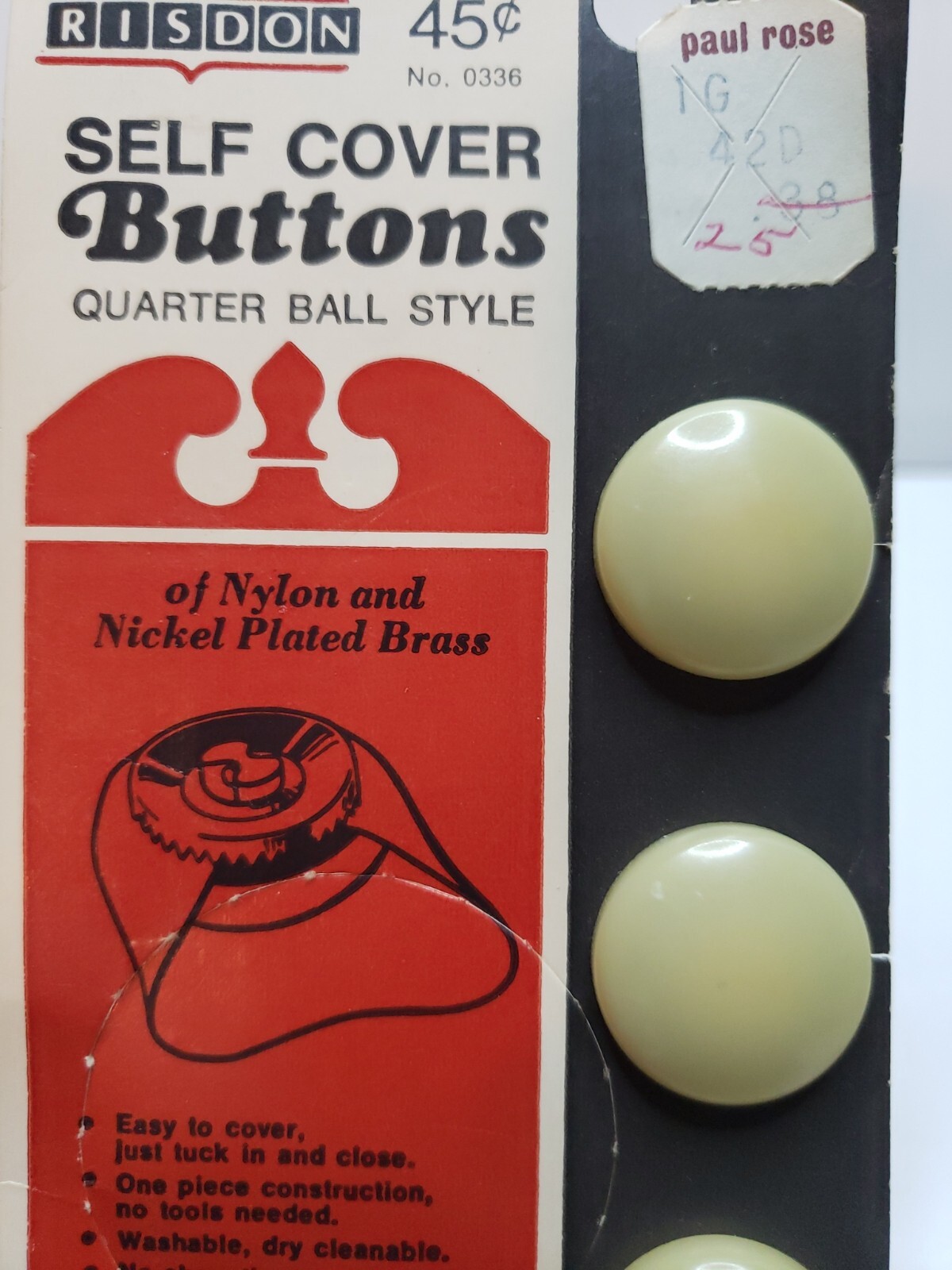 VTG NOS RISDON SELF COVER BUTTONS QUARTER BALL STYLE SIZE 36 7/8" LOT ...