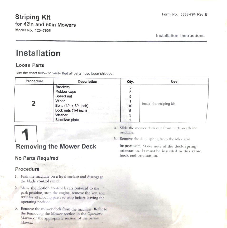 TORO/ EXMARK STRIPING KIT OEM- 120-7905- FITS 42" & 50" | eBay