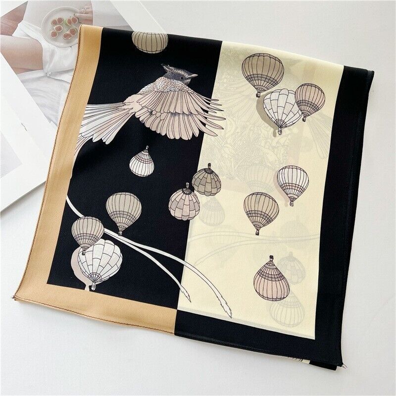Balloons Print 100% Mulberry Silk Crepe Shawl Neckerchief Oblong Scarf ...