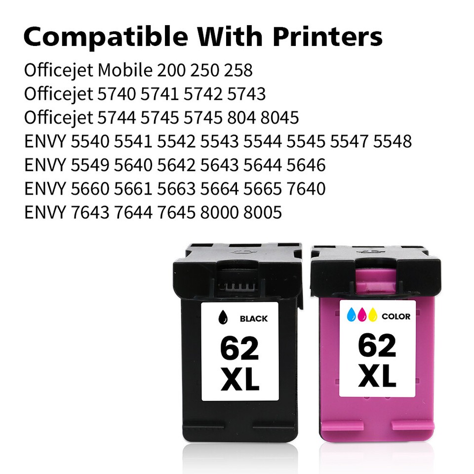 62 XL 62-XL Ink Cartridges for 62XL Ink HP Envy 7640 7645 5540 5640 ...