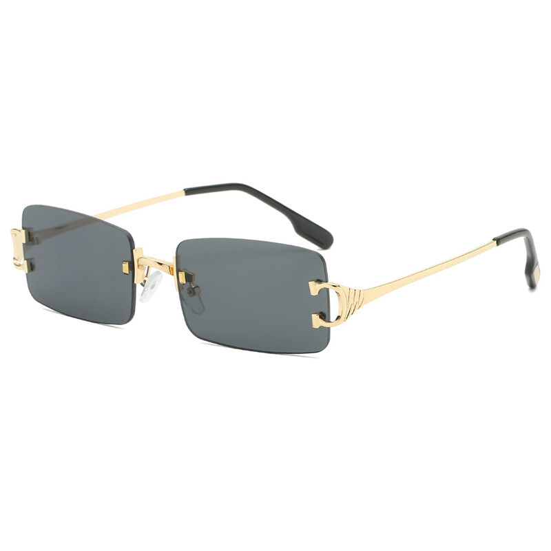 Rimless Rectangle Sunglasses Men Women Retro Tinted Frameless Eyewear ...