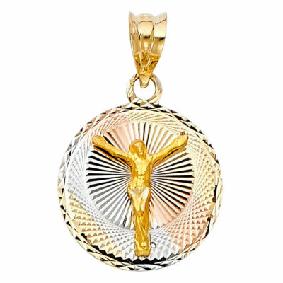 14k Real Solid Tricolor Jesus Diamond Cut Stamp Charm Pendant Oro ...