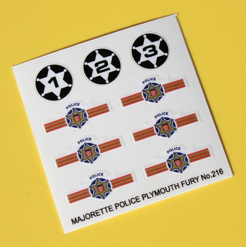 Majorette Diecast Fury Police car No.216 sticker decal reproductions | eBay