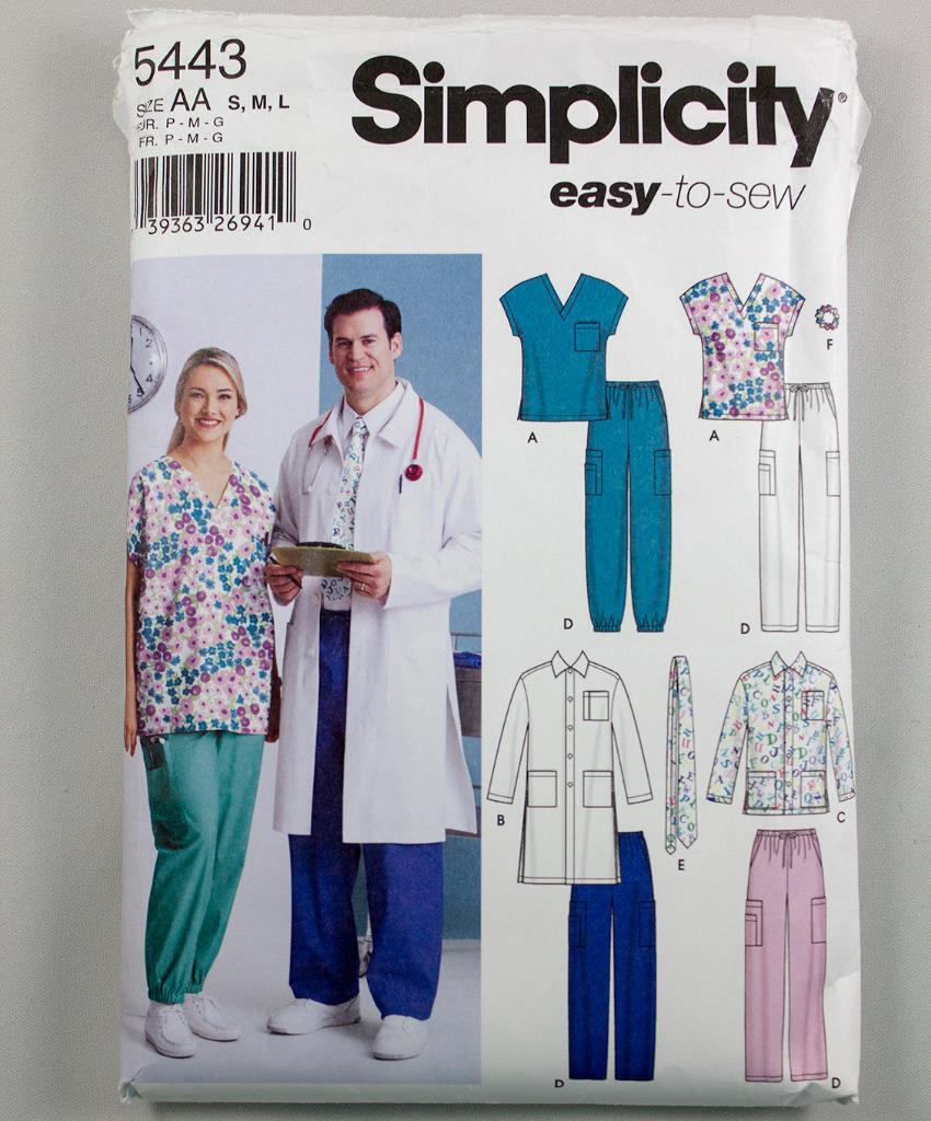 Simplicity Pattern 5443 Size Xl-xxxl Unisex Scrub Top Pants Jacket Tie ...
