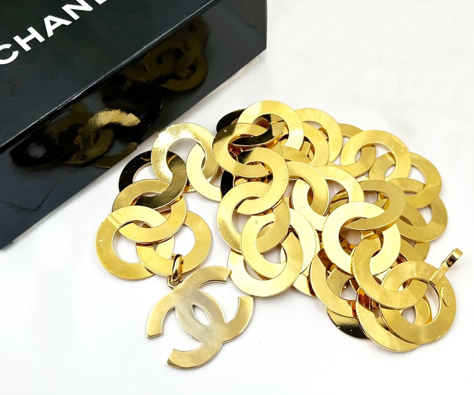 Chanel Super Rare Vintage Gold Plated Giant Ring Necklace Belt | eBay