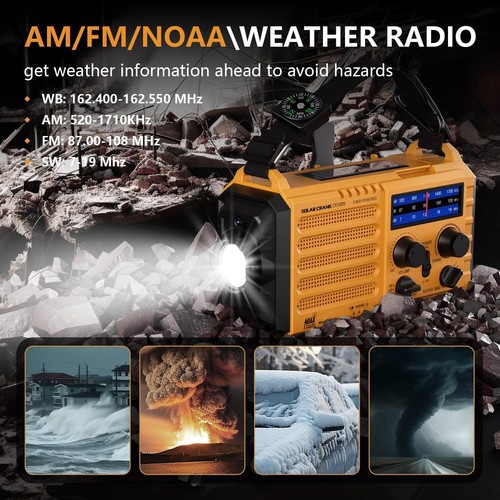 Emergency Radio 5000 Hand Crank Solar Weather Radio,5-Way Power AM/FM ...