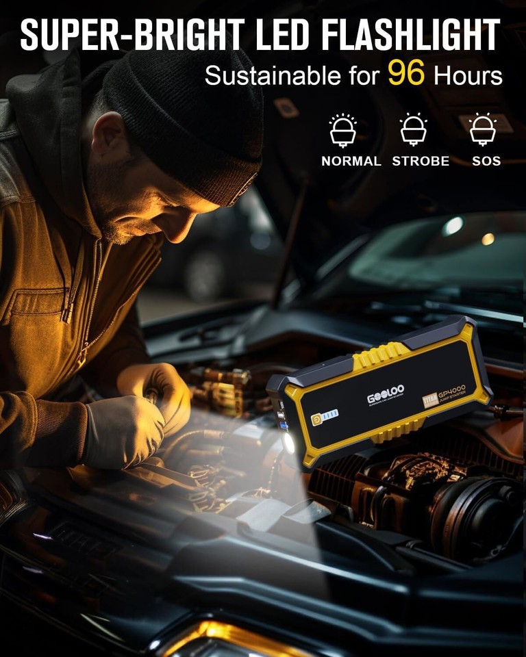 GOOLOO GP4000 Jump Starter 4000A Peak Car Starter SuperSafe 12V Lithium ...