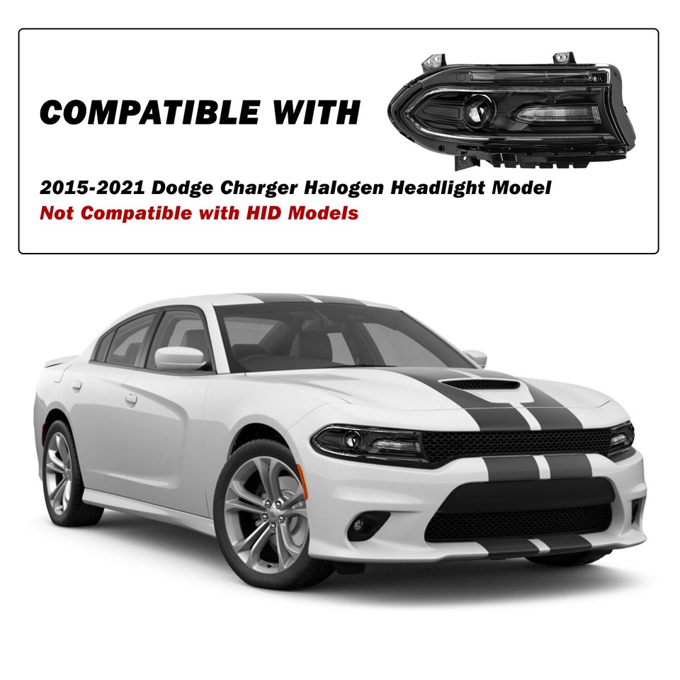Passenger Side For 2015-2022 Dodge Charger Halogen W/LED DRL Projector ...