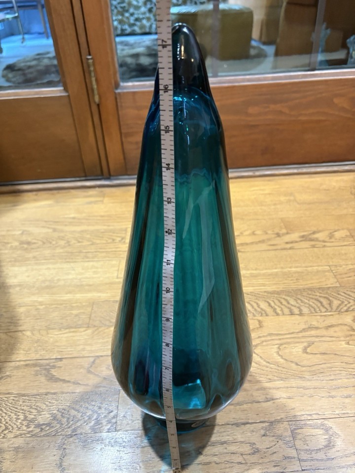 Blenko Mountain Pine Cerulean Optic Glass Tree 18” Tall Christmas Tree ...