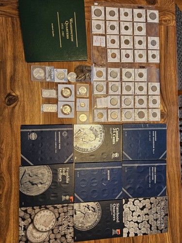 Collectible Silver Coin Lot - 9 Coin Albums, 2- 1 Oz Silver Bars ...