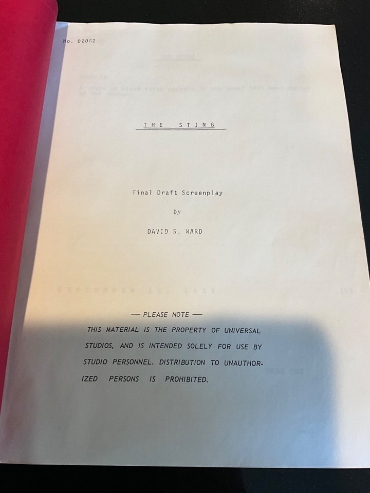 ROBERT REDFORD Original script Academy Award winning THE STING Paul ...