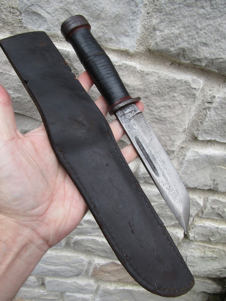 WW2 Cattaraugus 225Q Fixed Blade Stacked Leather Handle Fighting Knife ...