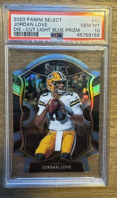 2020 Panini Select Jordan Love Rookie Die-Cut Light Blue Prizm PSA 10 ...
