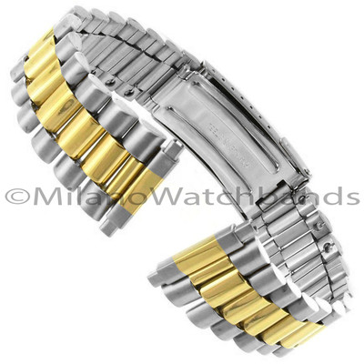 16-22mm Gilden Stainless Steel & Gold Tone Mens Clasp Safety Watch Band ...