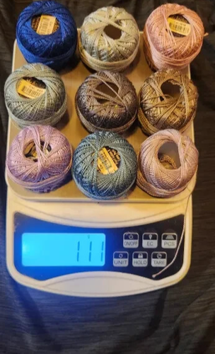 9 rolls silver,blue,purple, and pink mix #8 pearl cotton thread 111g | eBay
