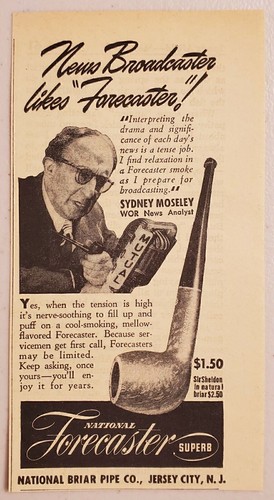 1945 Print Ad National Forecaster Briar Pipes Man Smoking Jersey City ...