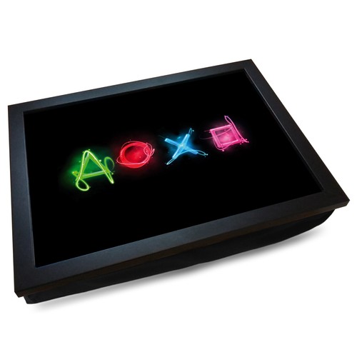 Deluxe Cushioned Lap Tray | Wooden Frame | Neon PlayStation PS4 Button ...