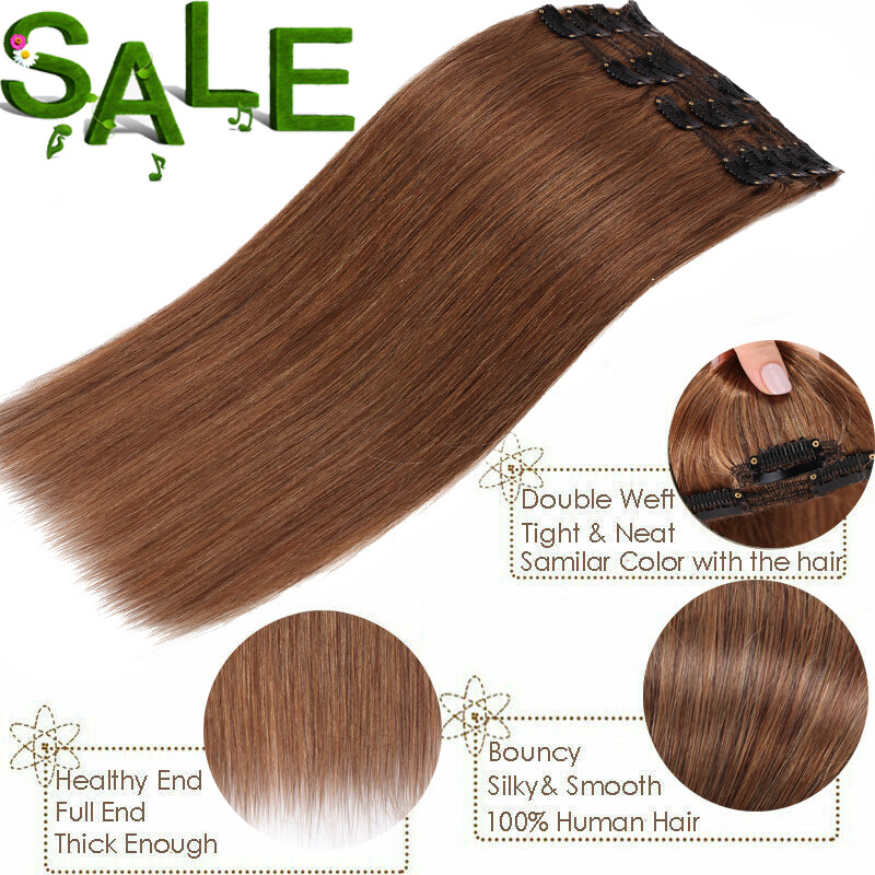 #Highlight Double Wefts Clip in 100% Remy Human Hair Extensions Full ...