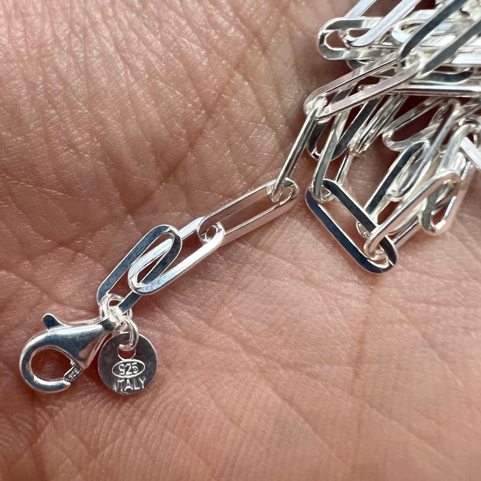 Italy Paper Clip Necklace Sterling Silver 925 Necklace Men Women 4MM ...