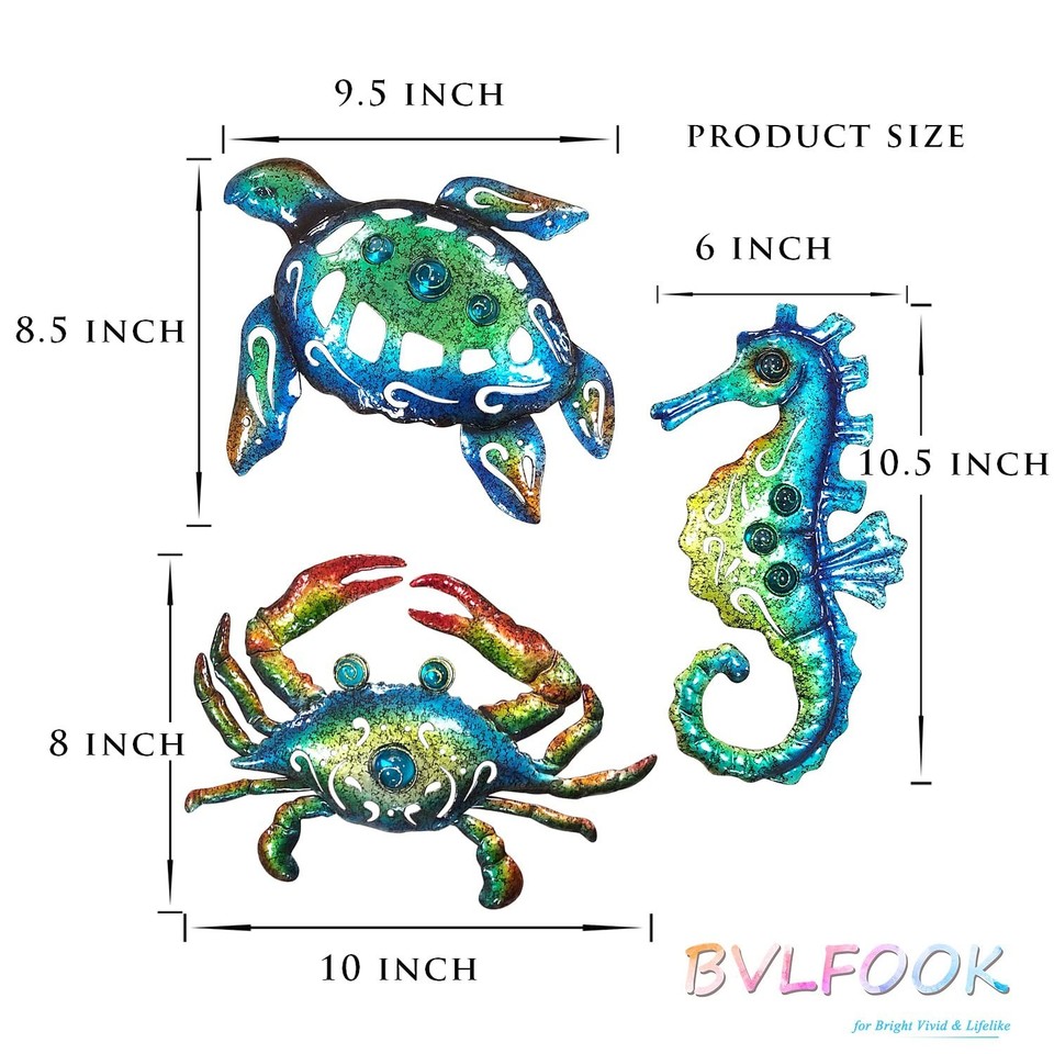 BVLFOOK Metal Sea Turtle Seahorse Crab Beach Themed Bathroom Wall Art ...