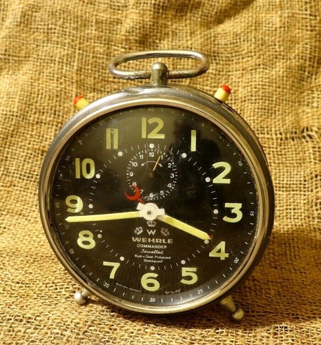 Vintage German Wehrle Commander Alarm Clock Glow in The Dark Wind-Up ...
