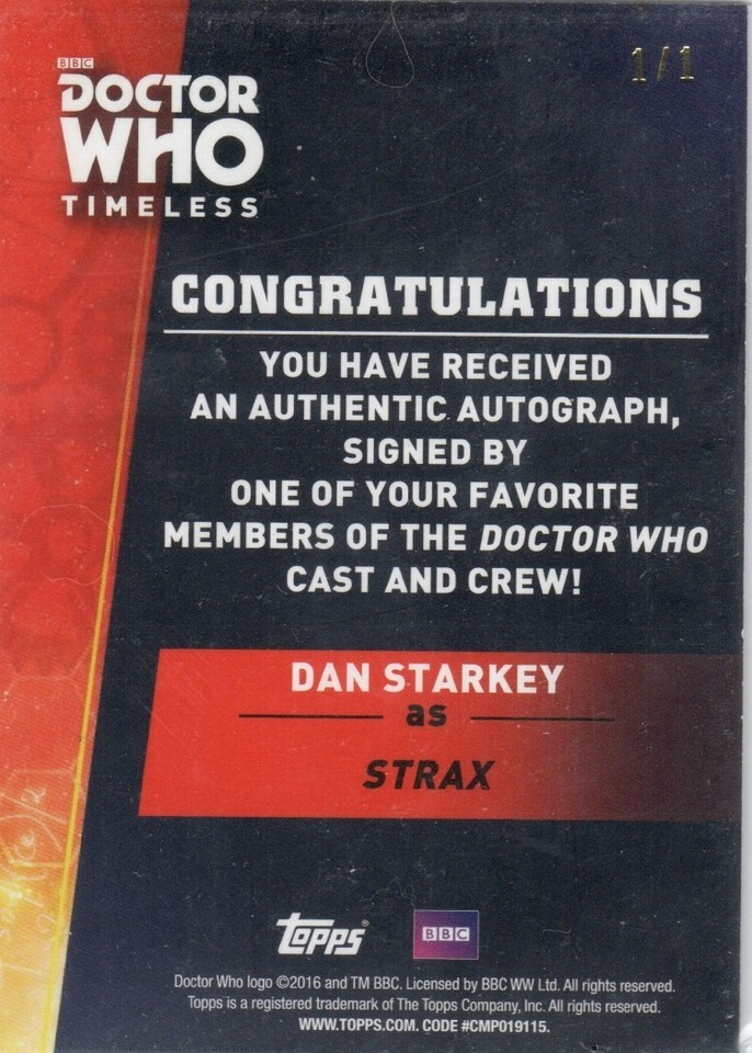 DAN STARKEY as Strax, Autograph trading card- DOCTOR WHO Timeless # 1/1 ...