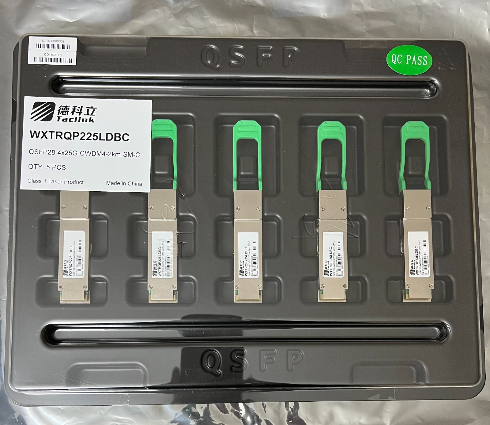 5 pack - 100G Taclink QSFP28-4X25G-CWDM4-2KM-SM-C 100GBASE-CWDM4 1310nm ...